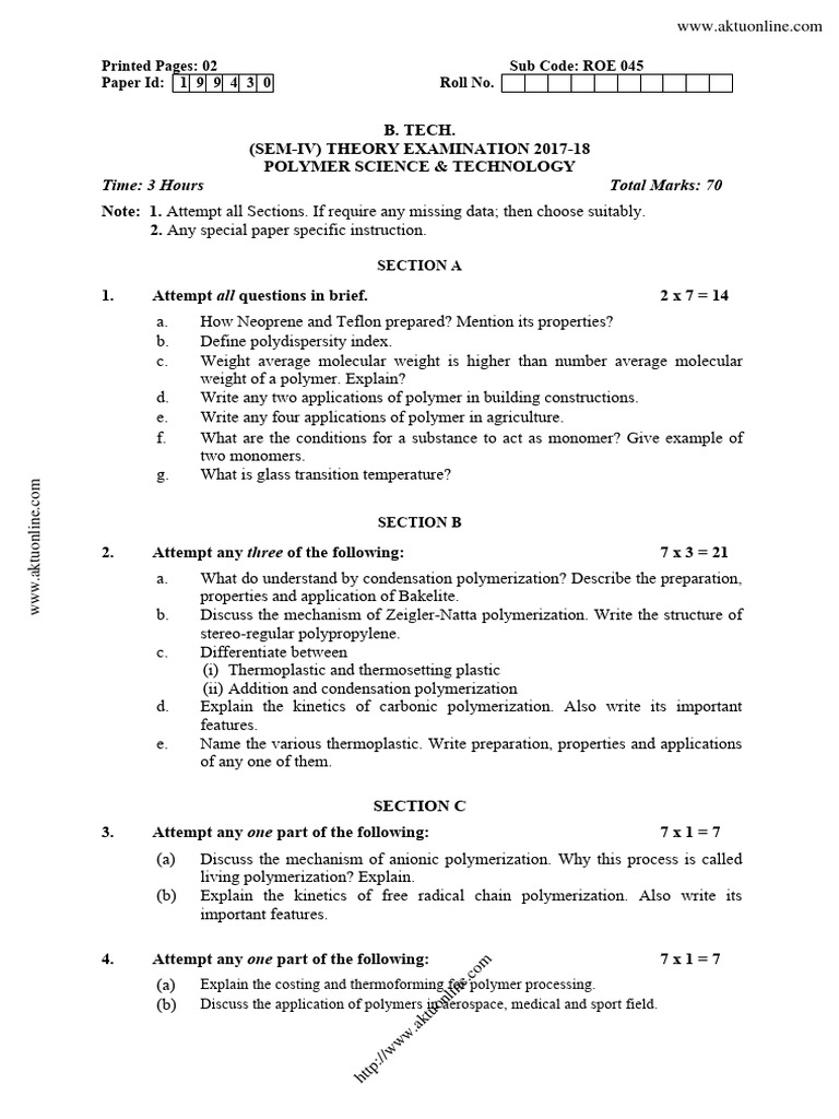PYQ Polymer Science | PDF | Polymers | Polymerization