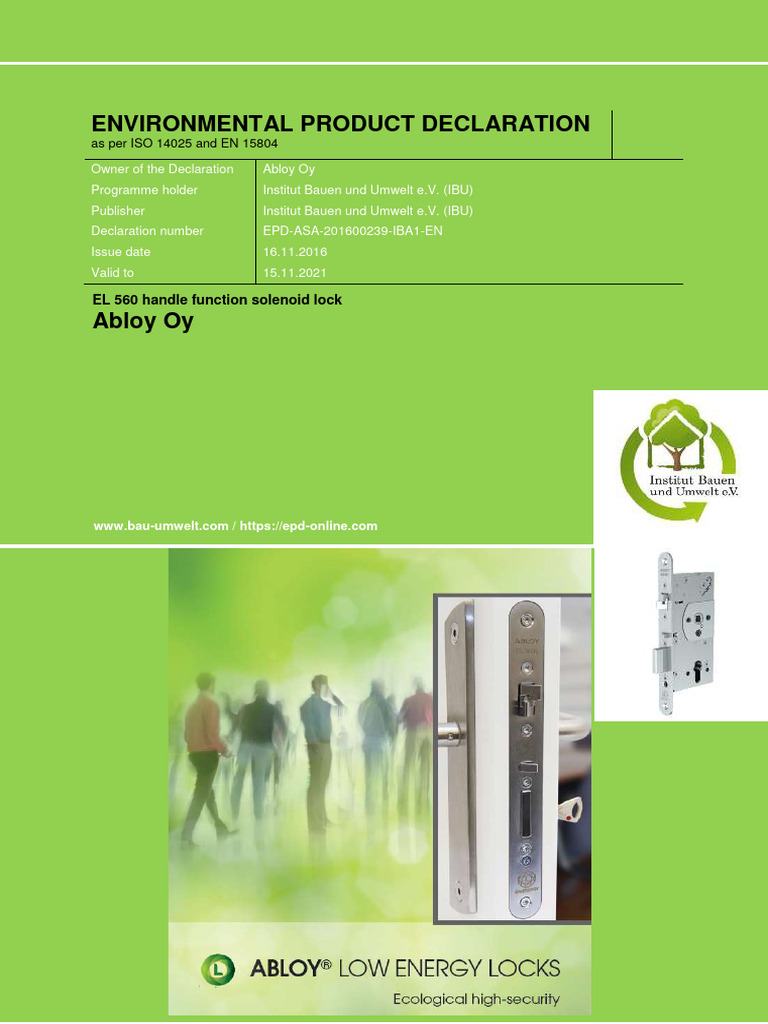 Epd El 560 Handle Function Solenoid Lock | PDF | Life Cycle Assessment ...