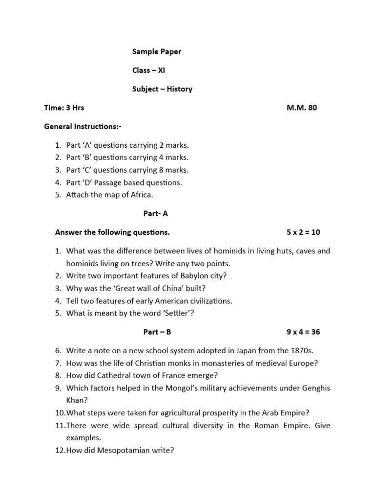 XISample Paper Subject - History Set - 3 | PDF