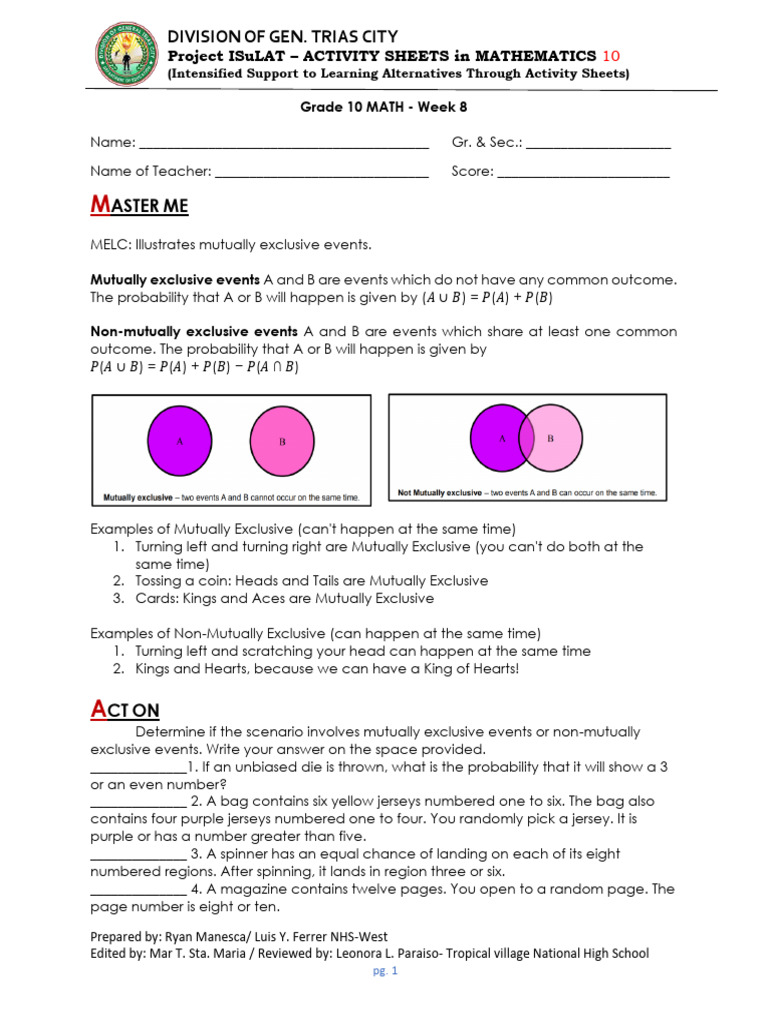 Division OF Gen. Trias City: Project Isulat - Activity Sheets in ...