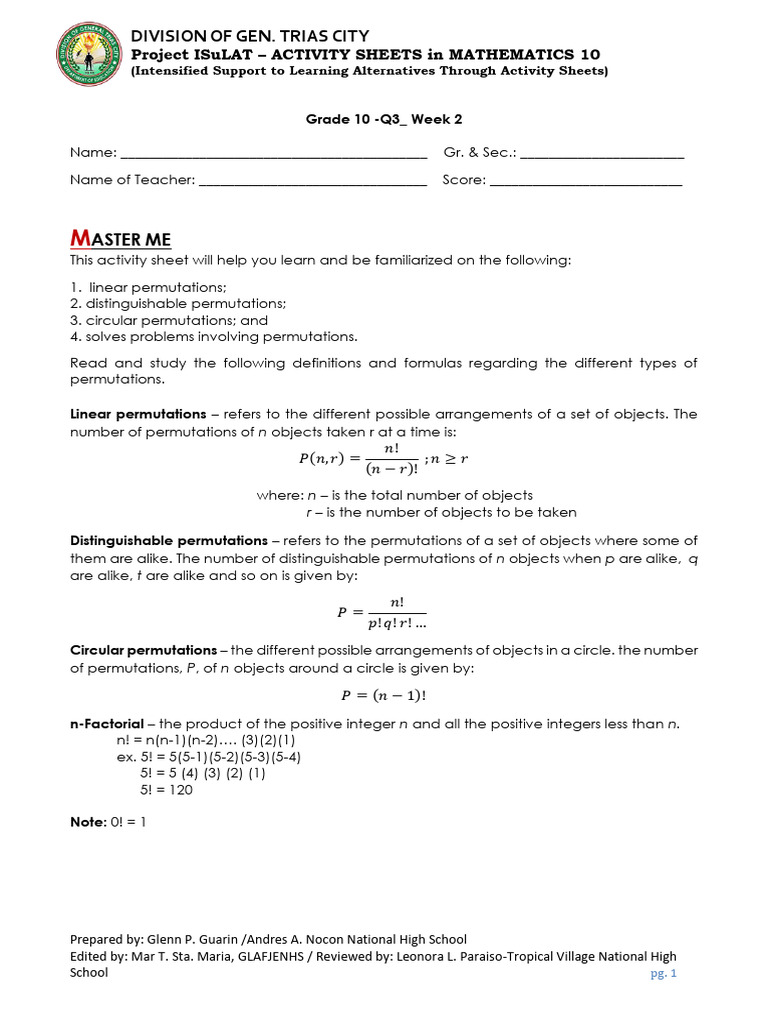 As Math 10 Q3 W2 Pdf Permutation Numbers