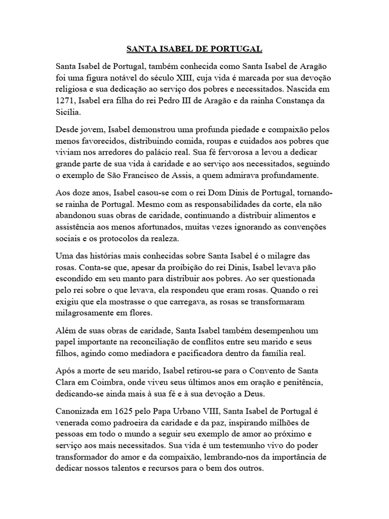 Vida e Milagres de Santa Isabel | PDF