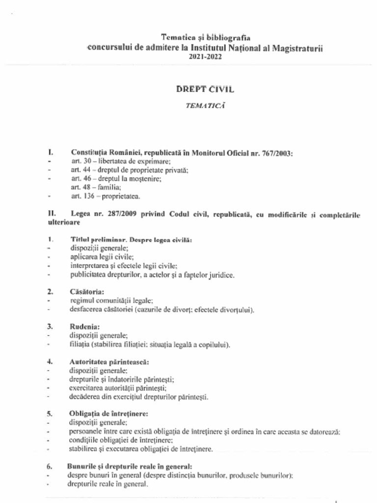 Tematica Si Bibliografia de Concurs 30.07.2021 | PDF