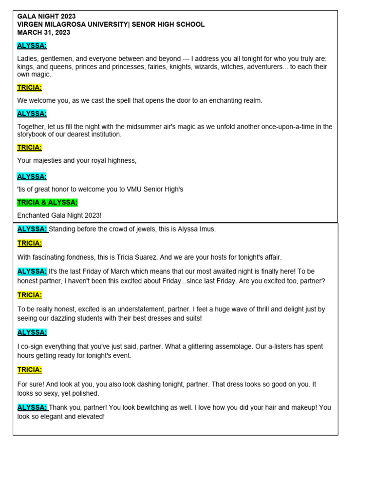 Gala Night Script | PDF