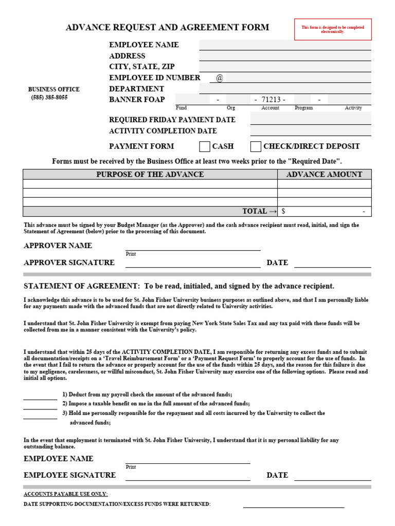 Advance Request Form | PDF | Taxes | Payments