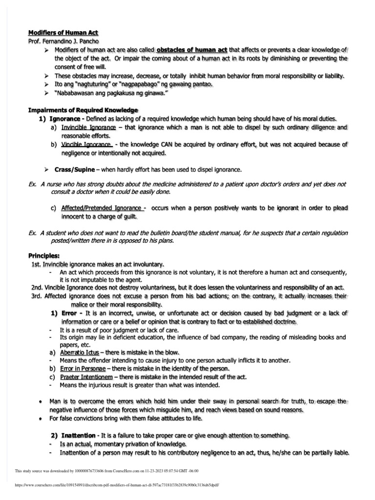 Modifiers of Human Acts Explained | PDF | Reason | Evil