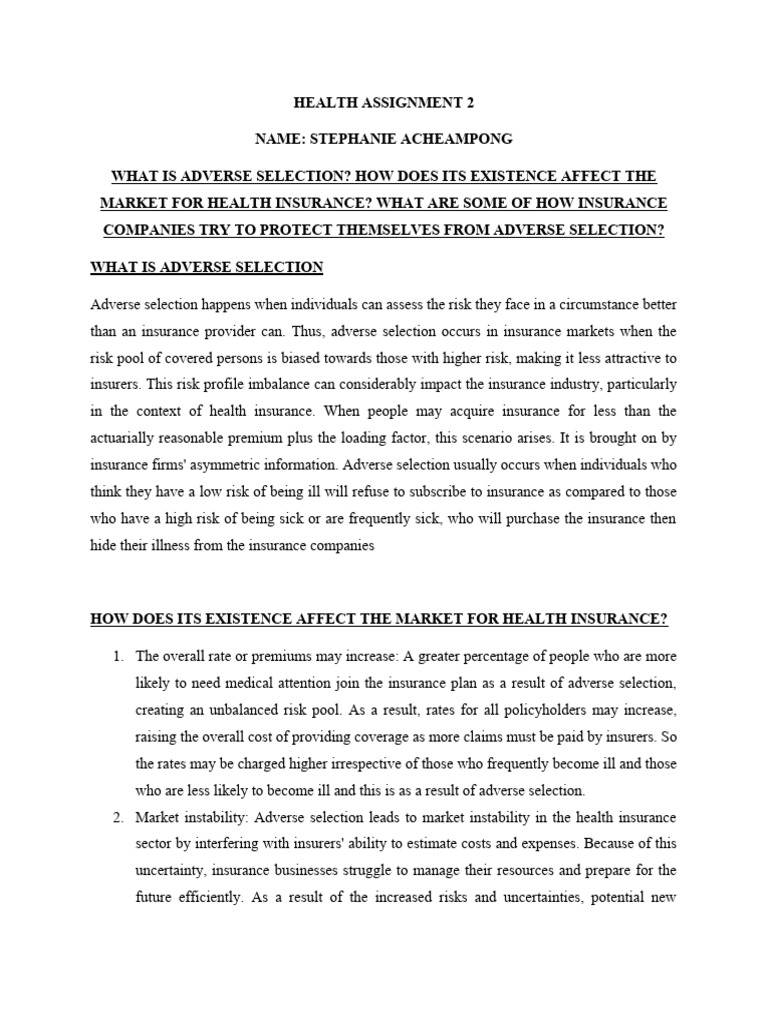Health Assignment 2 | PDF | Insurance | Adverse Selection