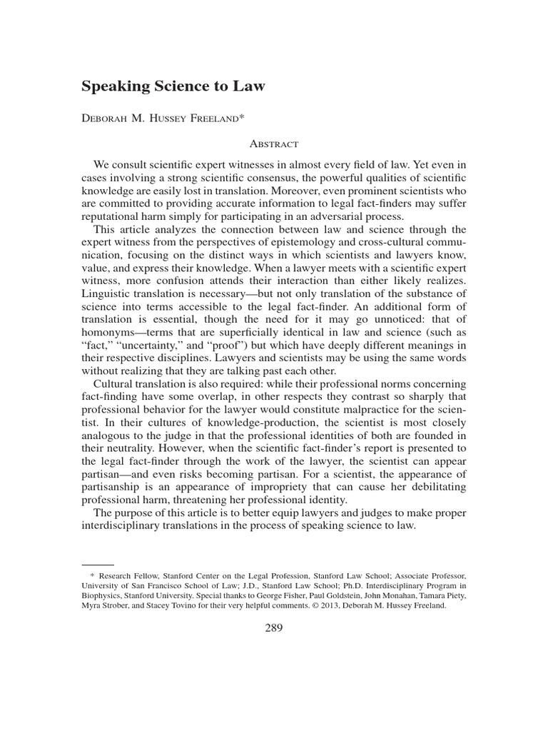 Speaking science to law | PDF | Science | Knowledge