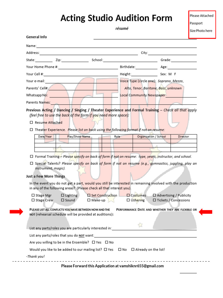 Acting Studio Applicaton Form | PDF | Singing | Vocal Music