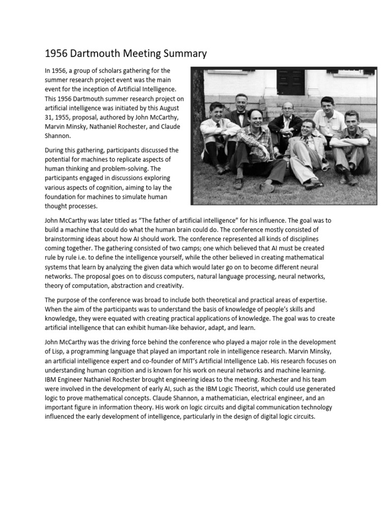 1956 Dartmouth Meeting Summary | PDF | Artificial Intelligence ... 1956 Dartmouth Meeting Summary | PDF | Artificial Intelligence ...