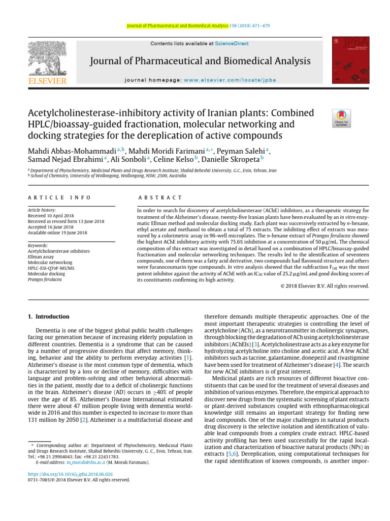 2018 - Acetylcholinesterase Inhibitory Activity of Iranian Plants | PDF ...