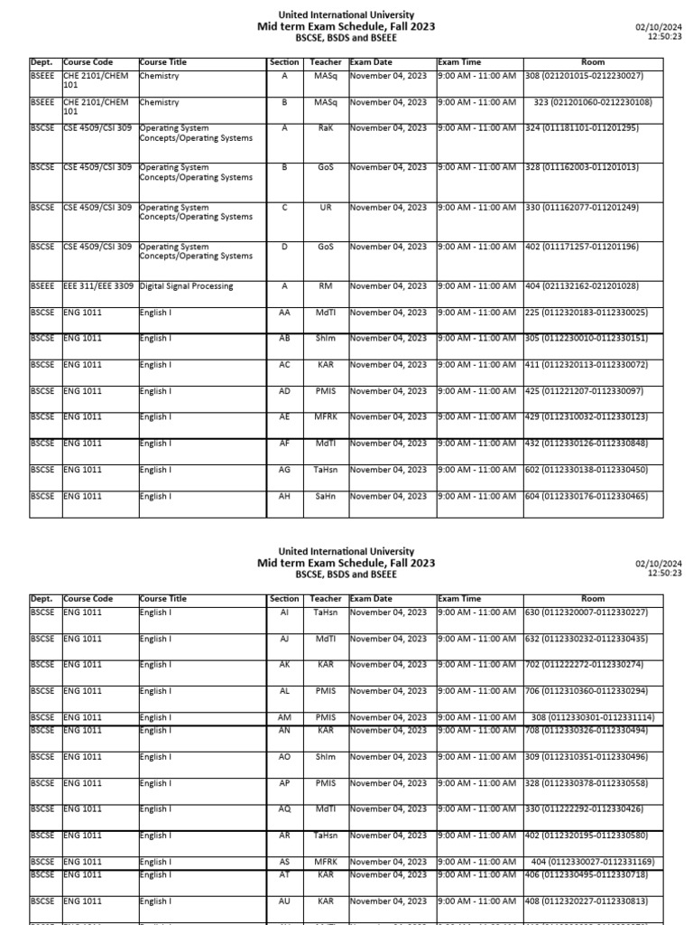 Exam-Schedule Mid-Term Sose 233 Notice-Board | PDF | Electrical Engineering | Mathematics