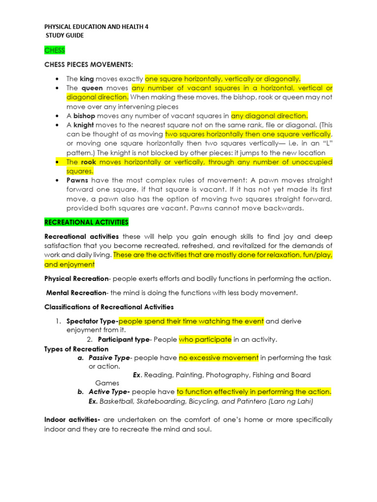 Physical Education and Health 4 | PDF | Chess | Competitive Games