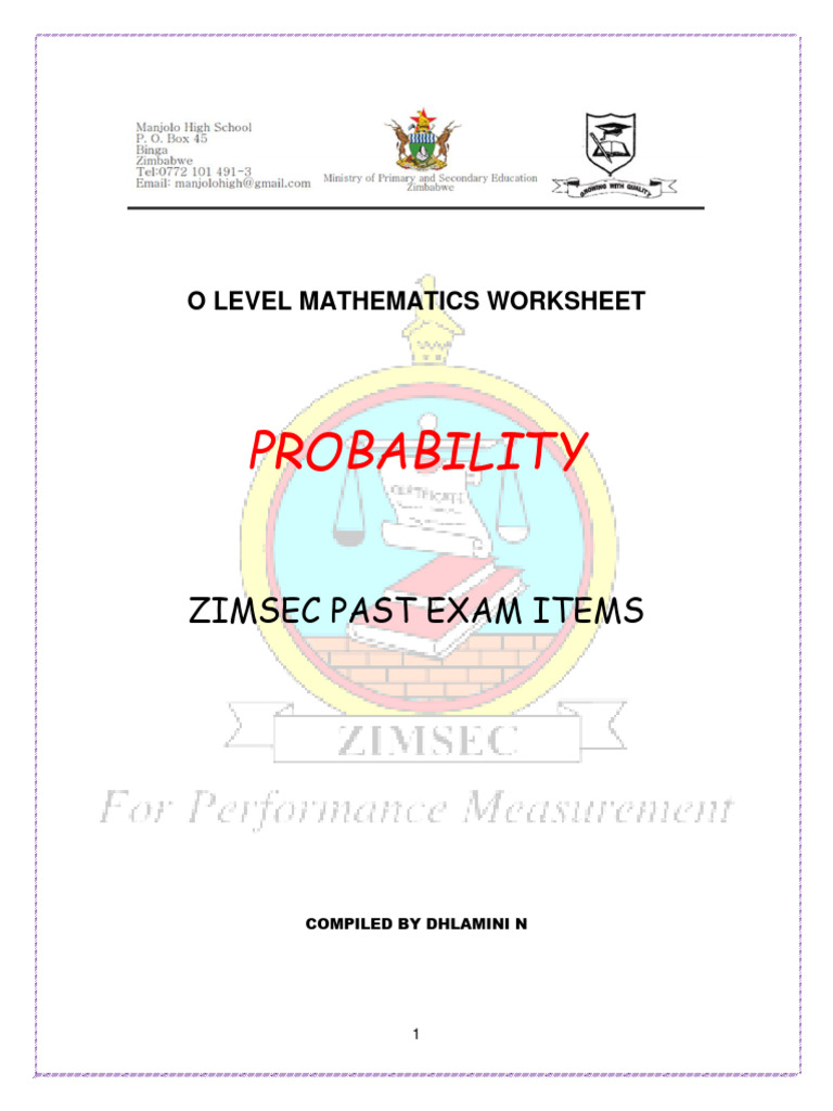 ZIMSEC O Level Probability Worksheet | PDF