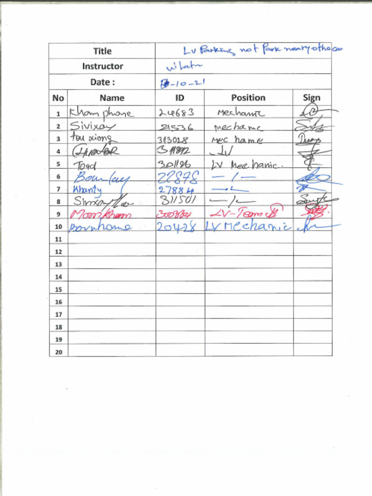 Attendance Sheets Toolbox Meeting | PDF