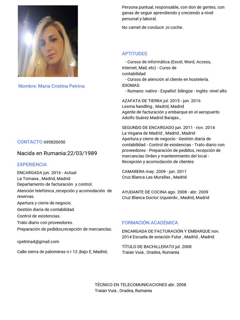 CV Maria Cristina Petrina | PDF | Madrid | Industrias de servicio