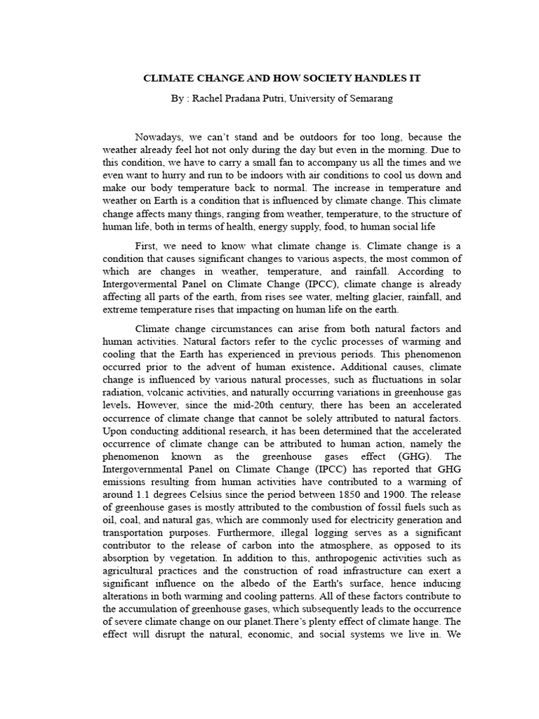 Essay Climate Change and How Society Face It | PDF | Climate Change ...