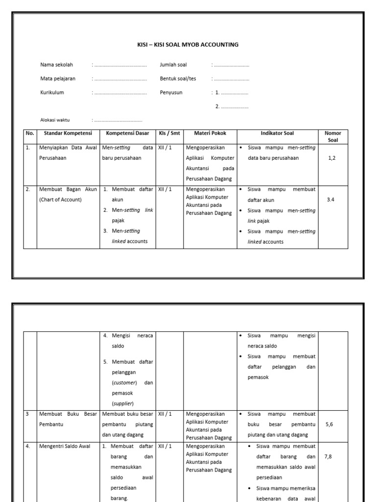 Kisi Kisi Instrumen Soal | PDF