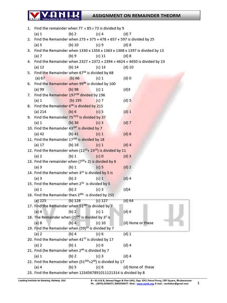 Remainder Theorem | PDF | Mathematics | Logical Expressions