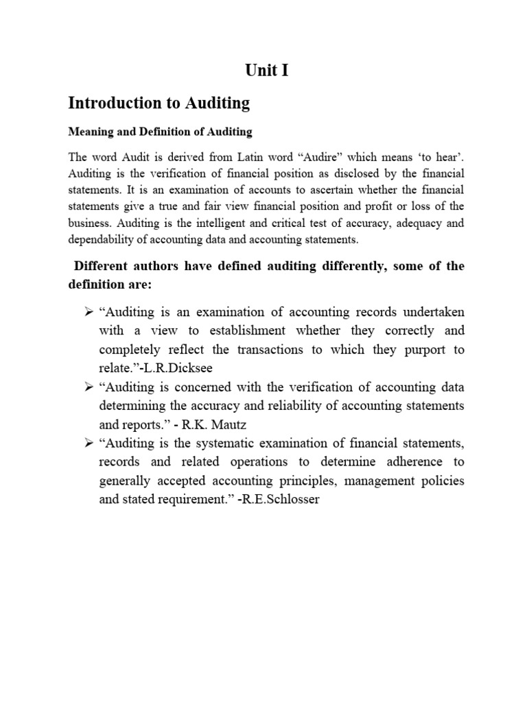 Auditing Unit 1 | Download Free PDF | Audit | Financial Audit