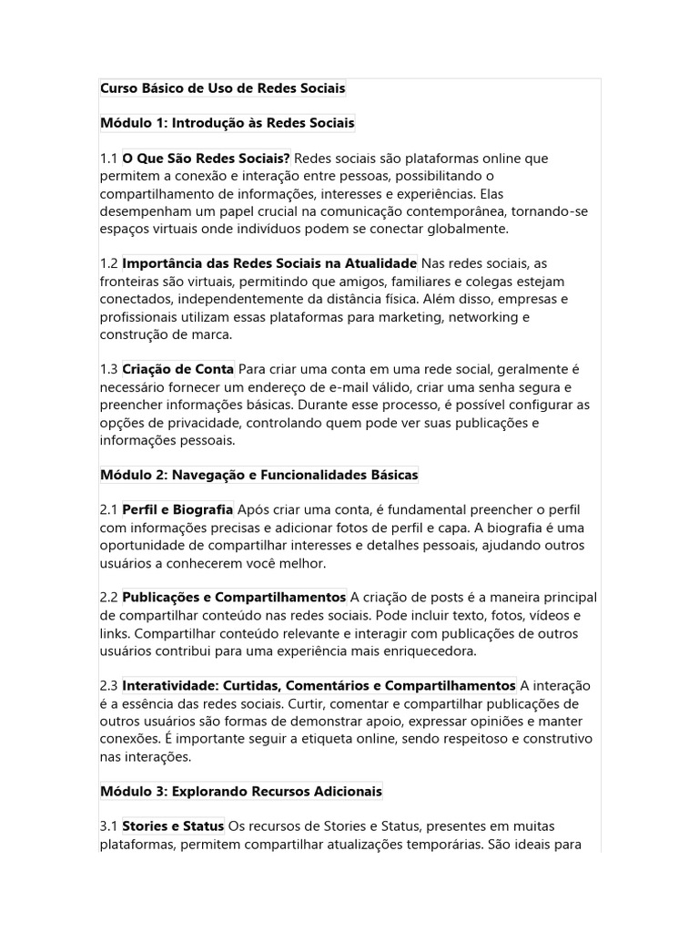 Curso Básico de Uso de Redes Sociais | PDF | Rede de computadores ...