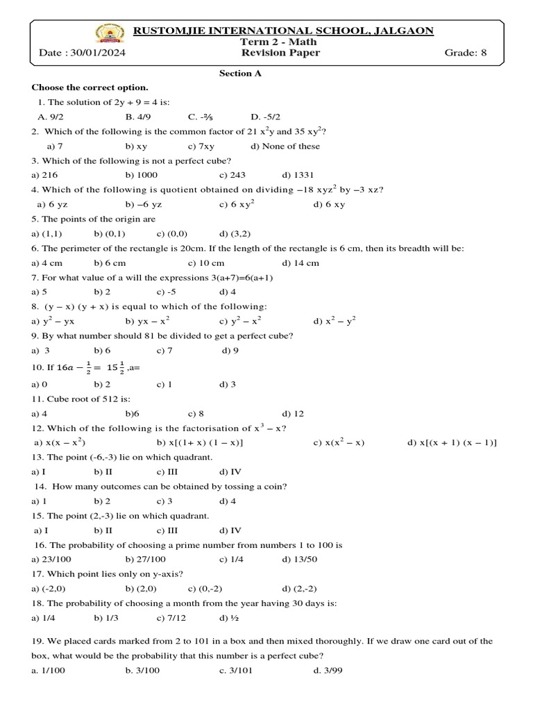 Term 2 - Grade 8 Math Revision Paper | PDF | Factorization | Speed