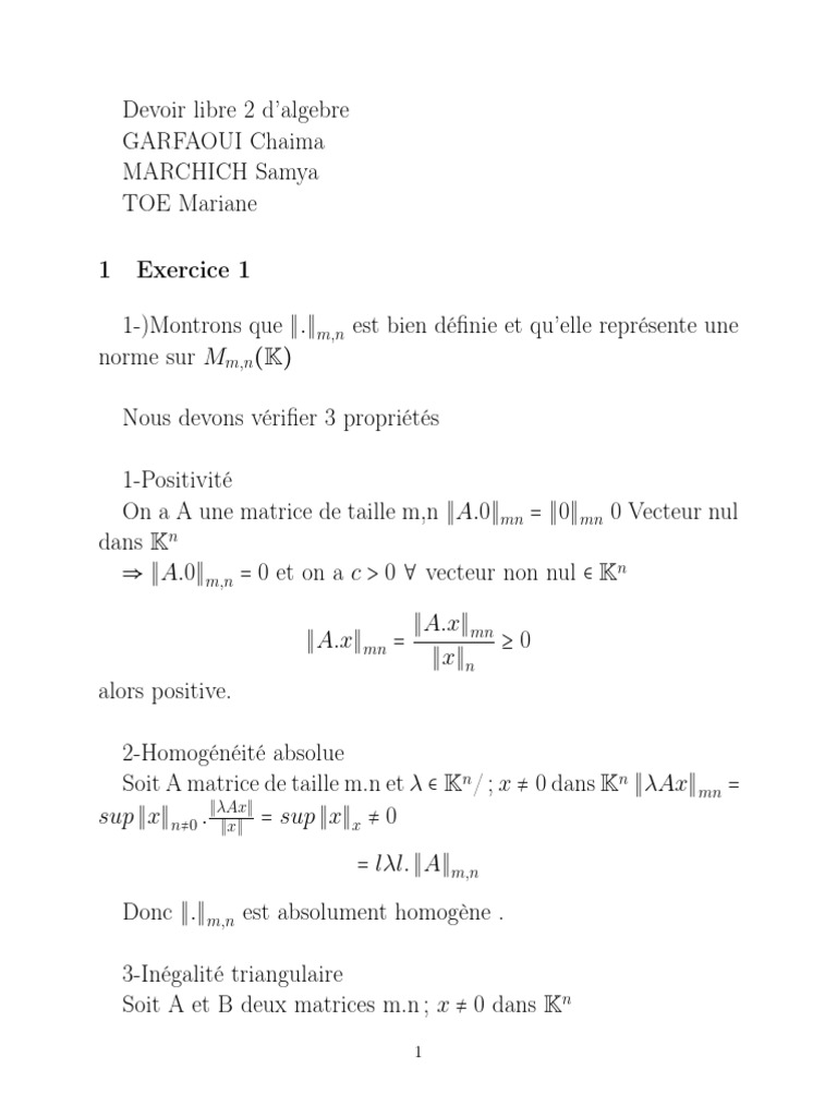 Devoir N2 D Algebre | PDF