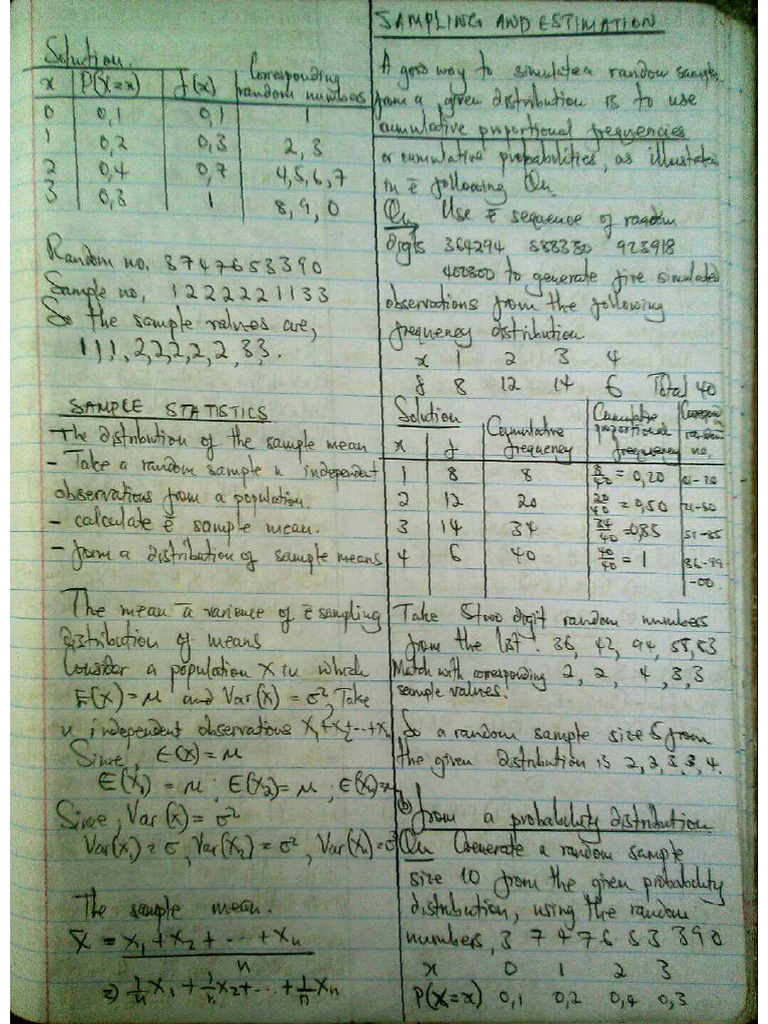 Sampling And Estimations Notes Pdf 3622