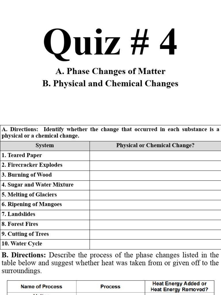 Quiz Grade 8 Phase Changes of Matter | PDF