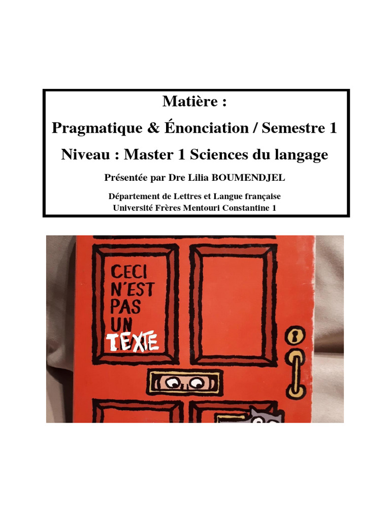 Enonciation Et Pragmatique Contenu Pédagogique Dre Lilia BOUMENDJEL ...