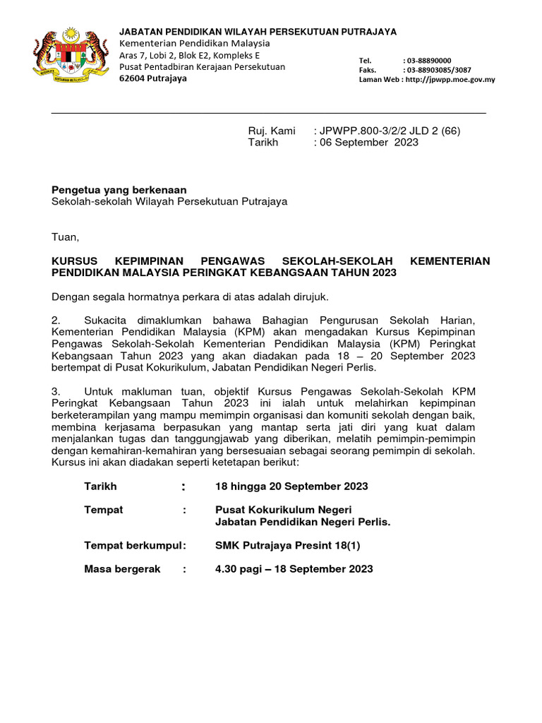 Kursus Kepimpinan Pengawas Sekolah Sekolah Kementerian Pendidikan | PDF