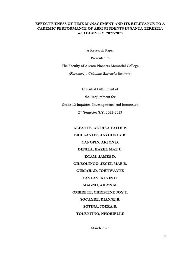 Time Management's Impact on ABM Students | PDF | Time Management ...