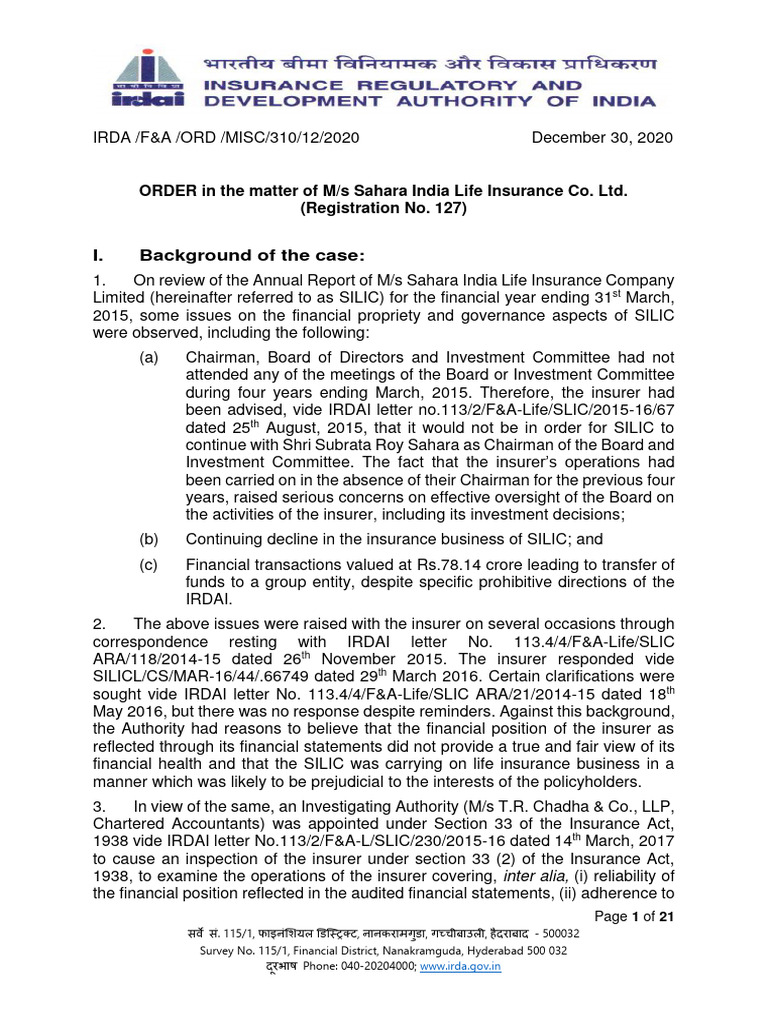 Sahara India Life Insurance Issues | PDF | Reserve Bank Of India ...