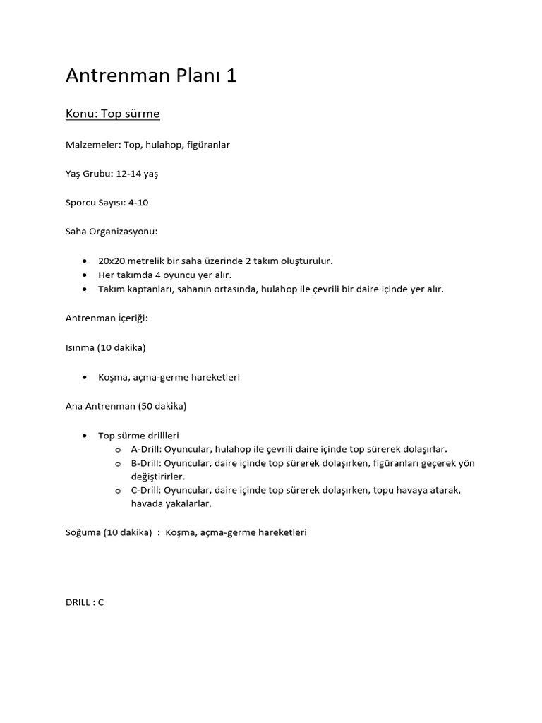 Antrenman Planı 1: Konu: Top Sürme | PDF