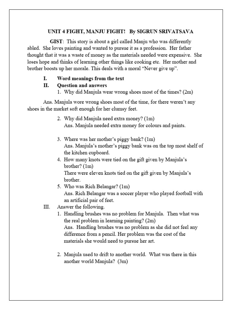 Unit 4 Fight Manju Fight-Notes 4 | PDF