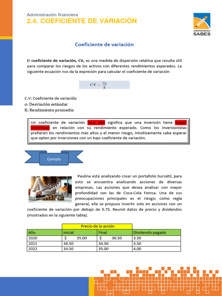 Coeficiente de Variación en Finanzas | PDF | Compartir (Finanzas ...