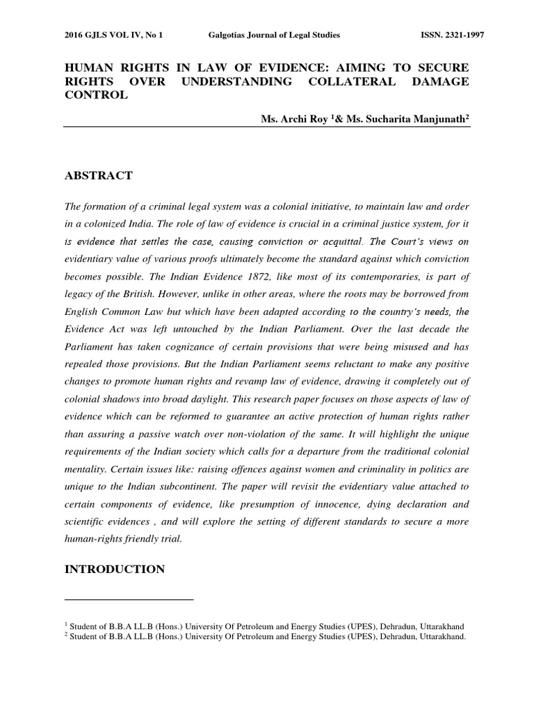 8 Human Rights in Law of Evidence Aiming To Secure Rights Over Understanding Collateral Damage ...