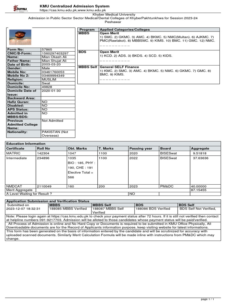 Kmu Medical Applicant Form 57865 | PDF