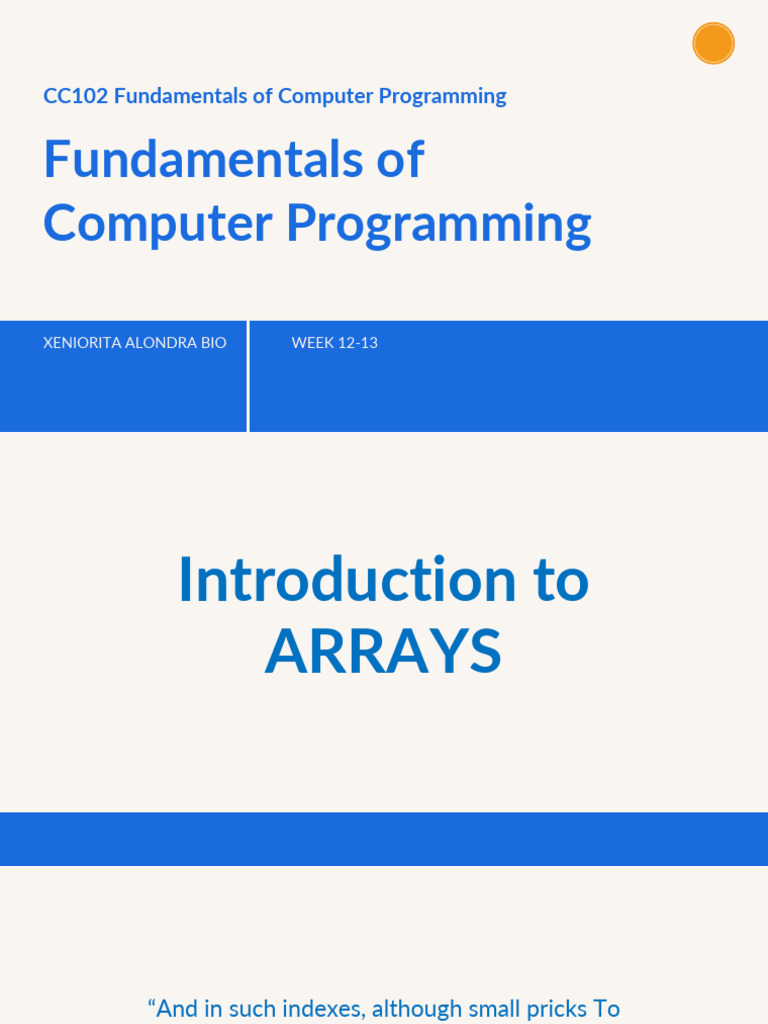 Week12 Arrays Part1 Student | PDF | Integer (Computer Science) | Variable (Computer Science)
