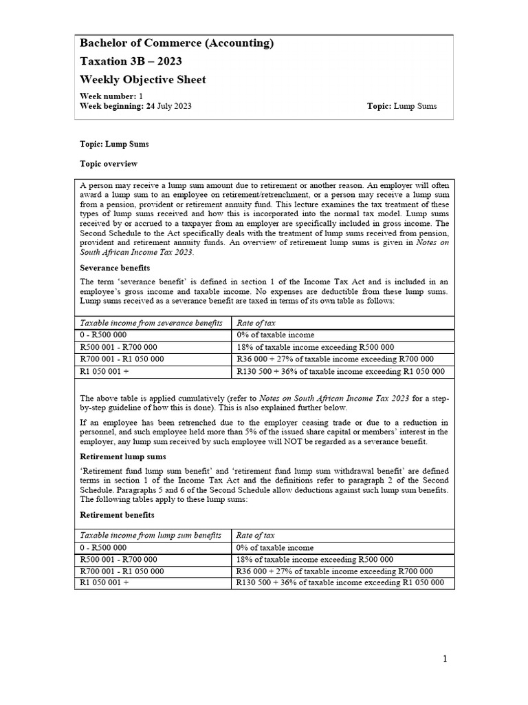 Week 1 - Module Notes - Lump Sums | PDF | Taxes | Retirement