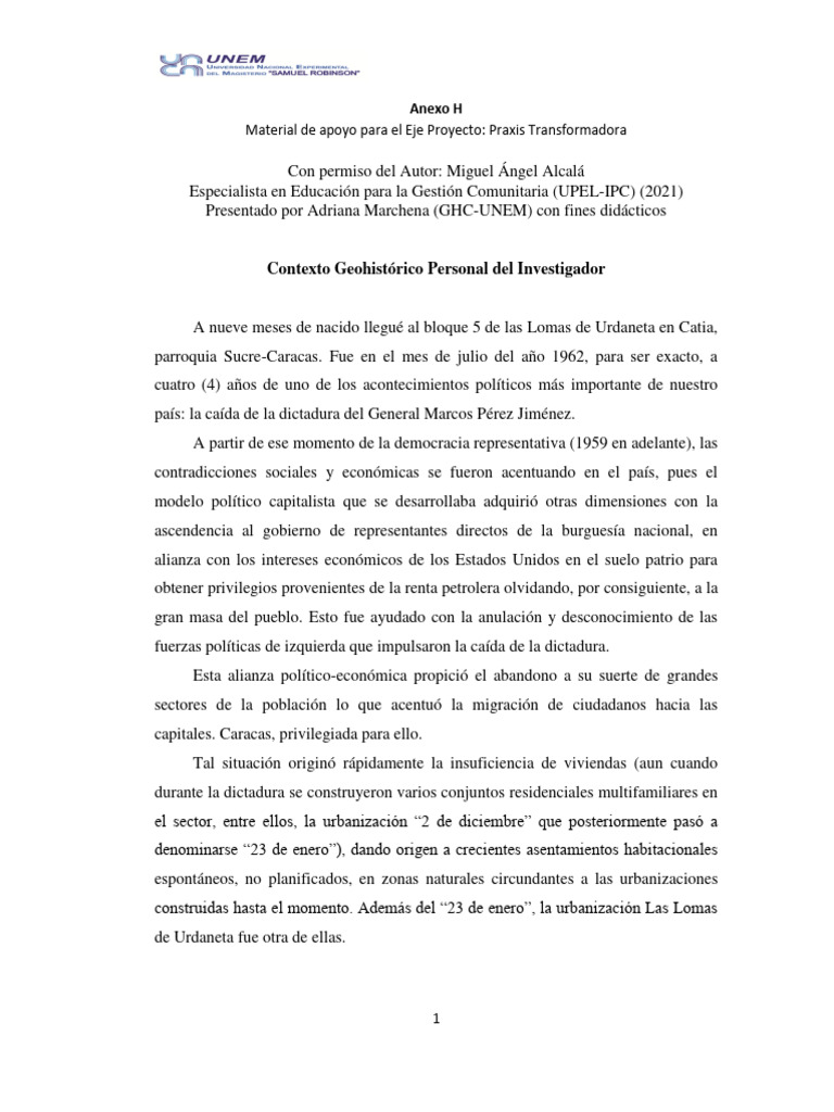 Anexo H_Ejemplo de Contexto GH Investigador | PDF