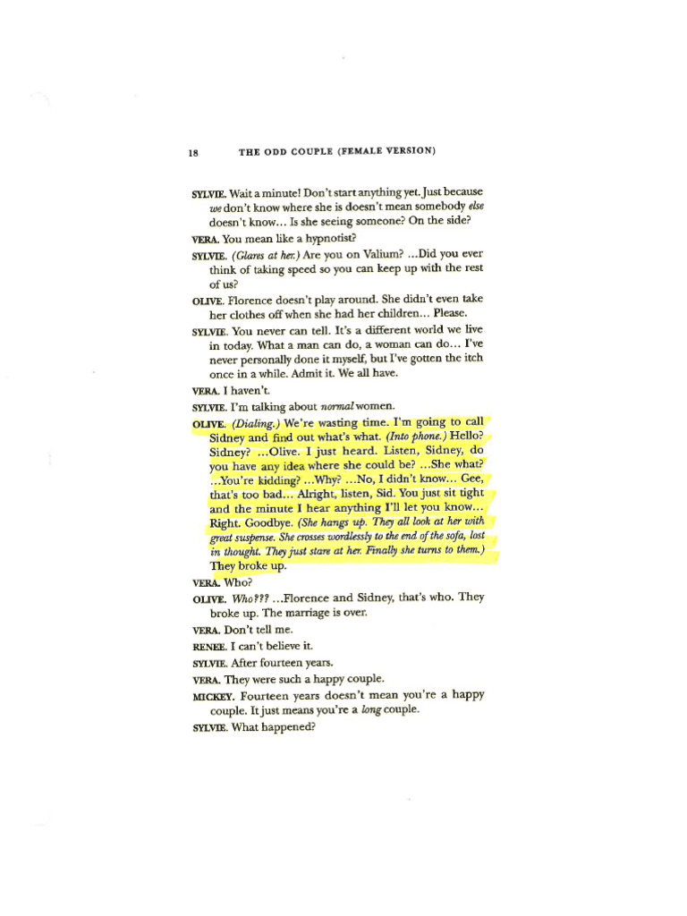 Odd Couple (Female) Audition Monologs | PDF