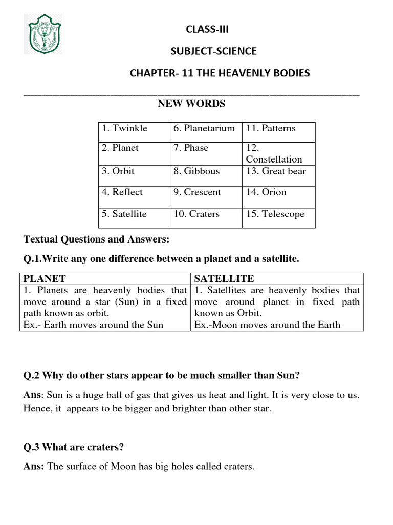 The Heavenly Bodies Class3 | PDF