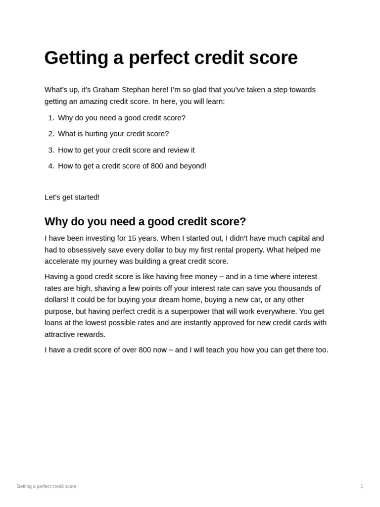 Getting A Perfect Credit Score | PDF | Finance & Money Management | Credit
