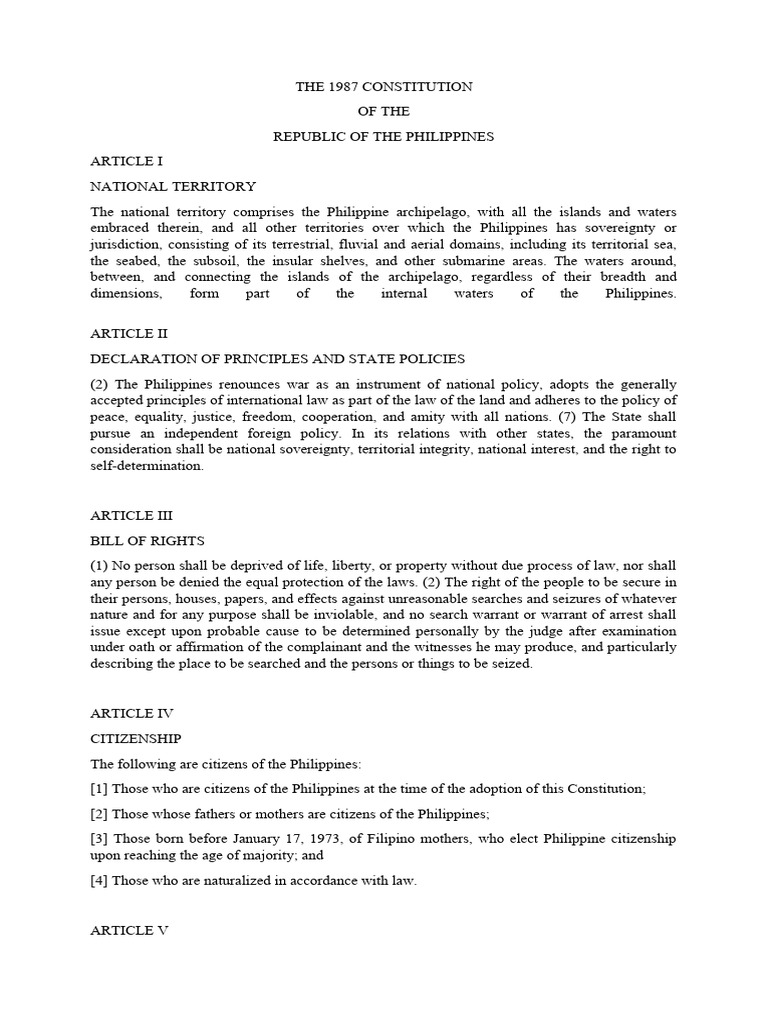 THE 1987 CONSTITUTION Summary | PDF | Politics | Social Science