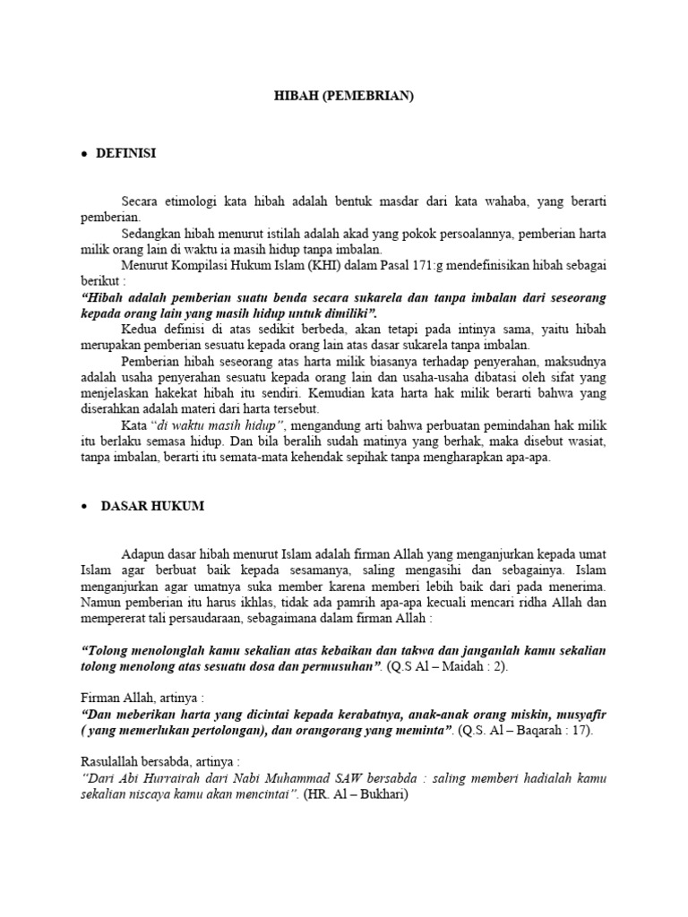 Panduan Lengkap Hibah dalam Hukum Islam | PDF | Politik | Agama ...