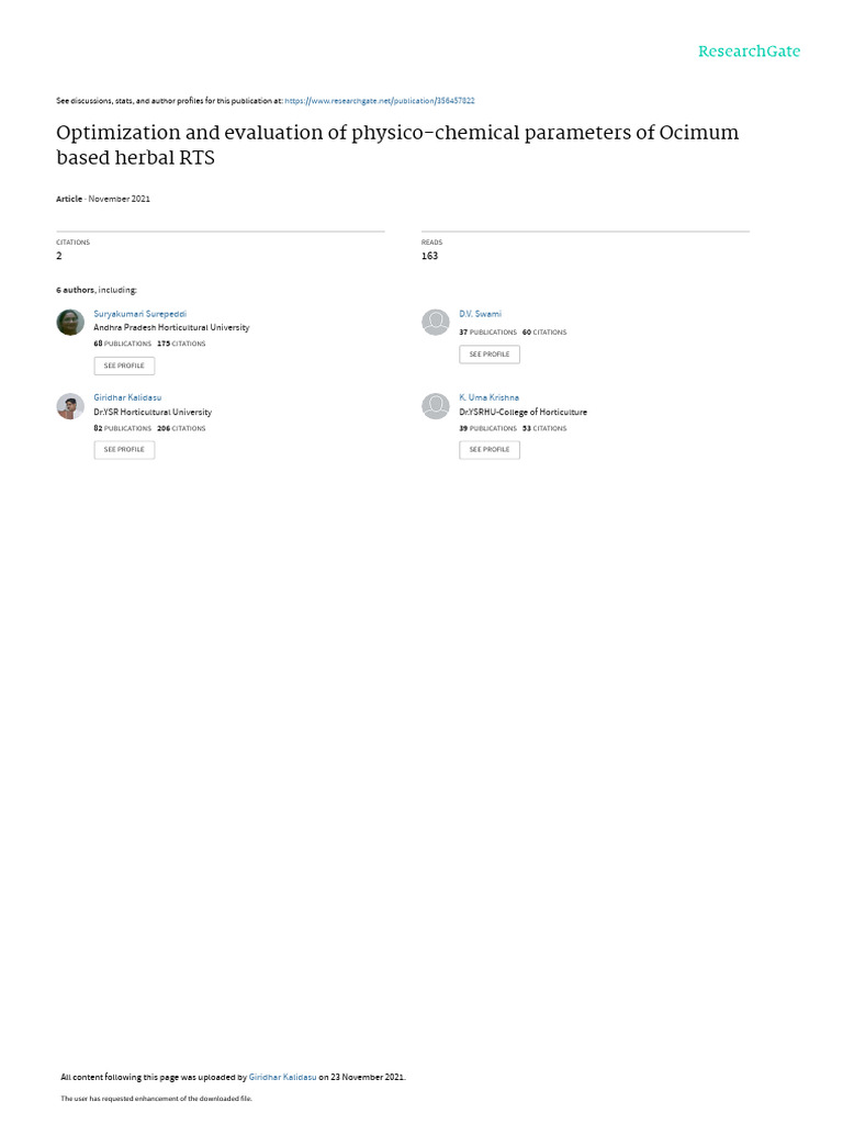 Optimization and Evaluation of Physico-Chemical Parameters of Ocimum Based Herbal RTS | PDF