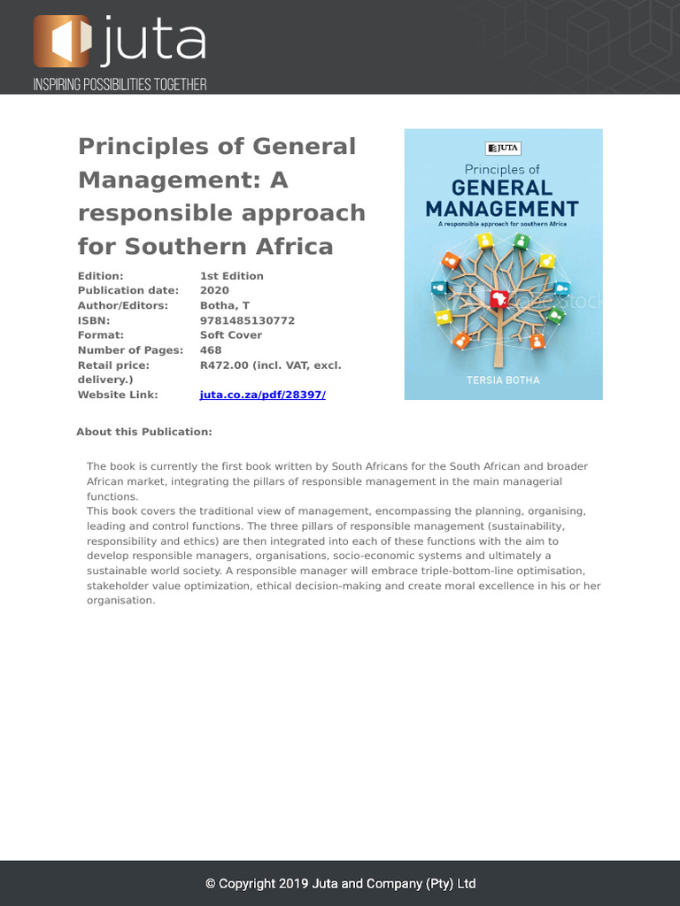Principles of General Management: A Responsible Approach For Southern ...