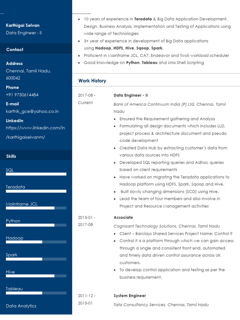 Karthigai Selvan Resume | PDF | Apache Hadoop | Apache Spark