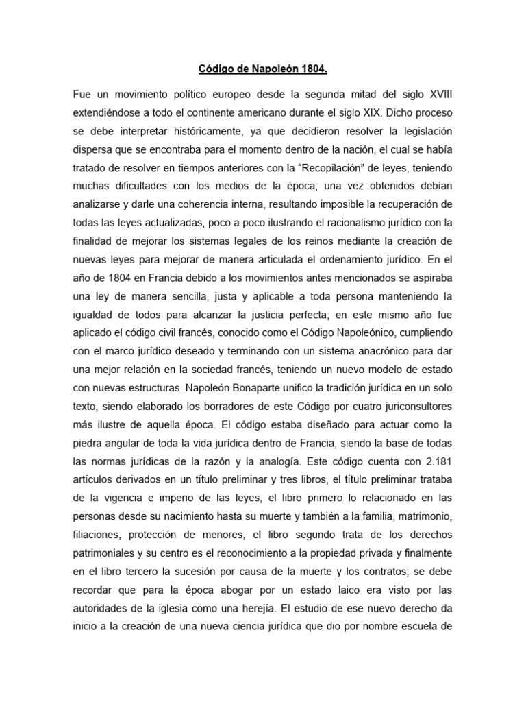 Código Napoleónico: Leyes de 1804 | PDF | Francia | Derechos